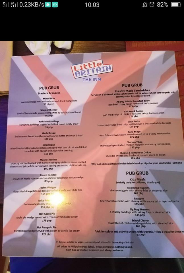 Menu at Little Britain/INN pub & bar, Dauis