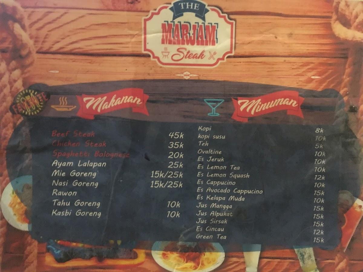 Menu at Marjam Steak cafe, Teluk Ambon