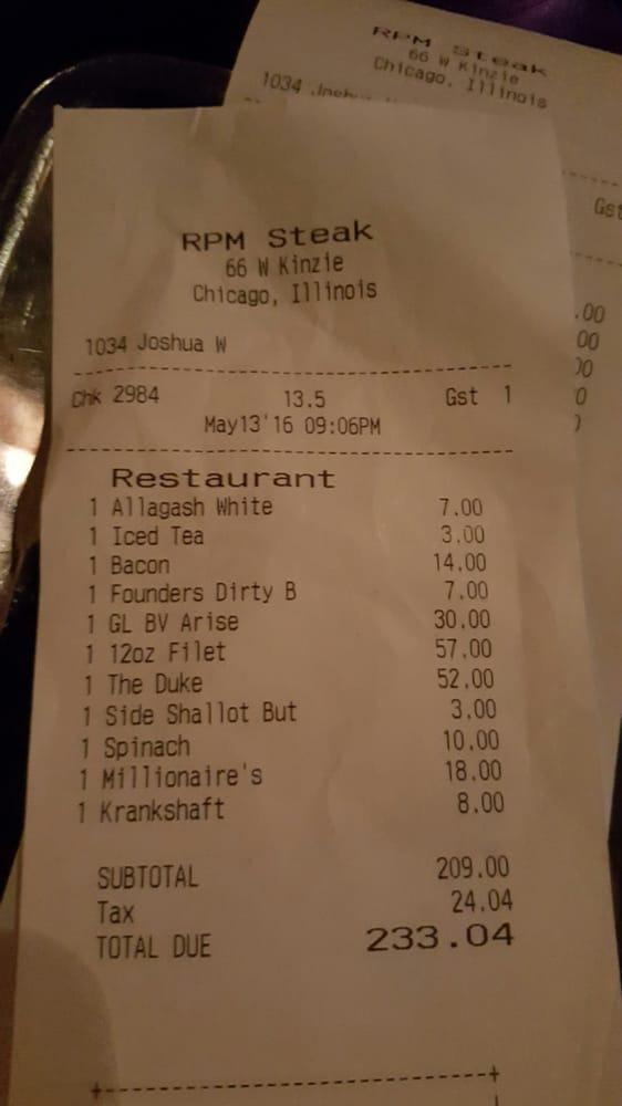 Menu at RPM Steak pub & bar, Chicago