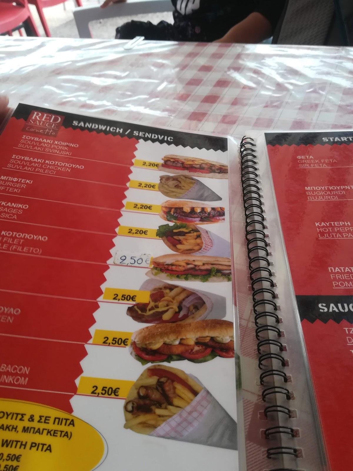 Menu at Red Sauce, Paralia