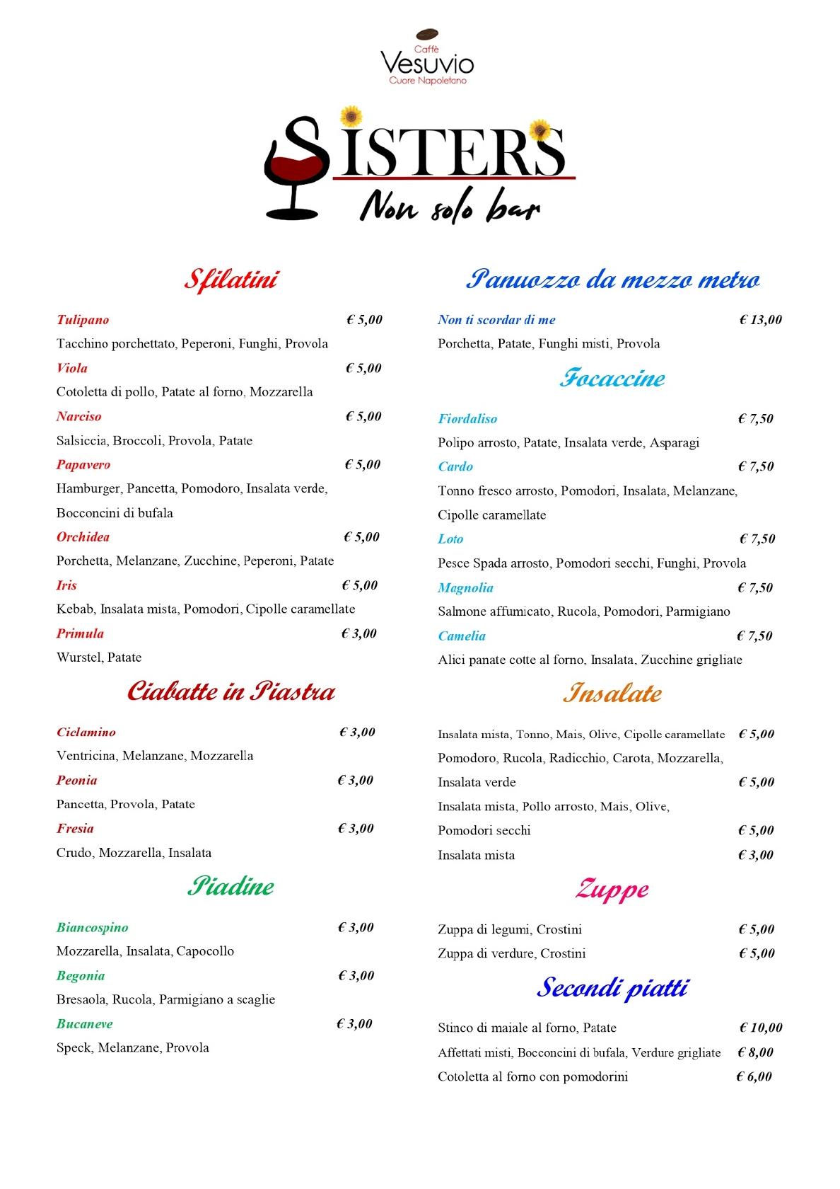 Speisekarte von Sister non solo bar di Robertucci Anna, Campobasso