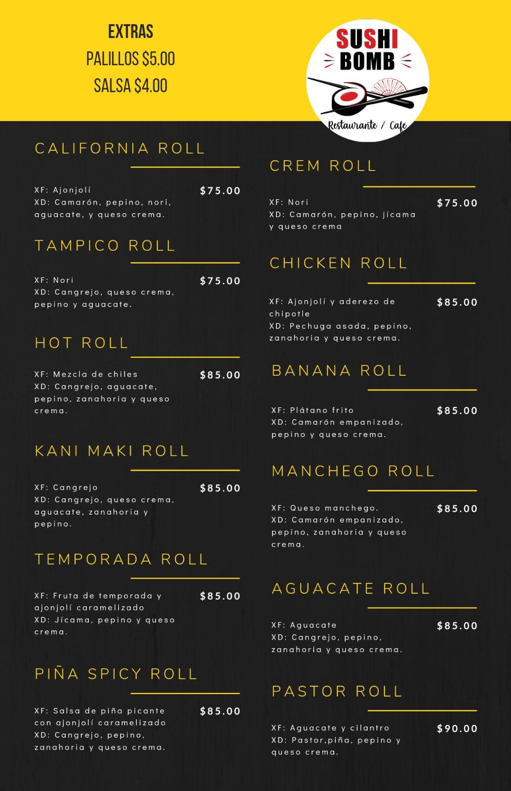 Menu at Sushi Bomb restaurant, Ciudad Nezahualcóyotl