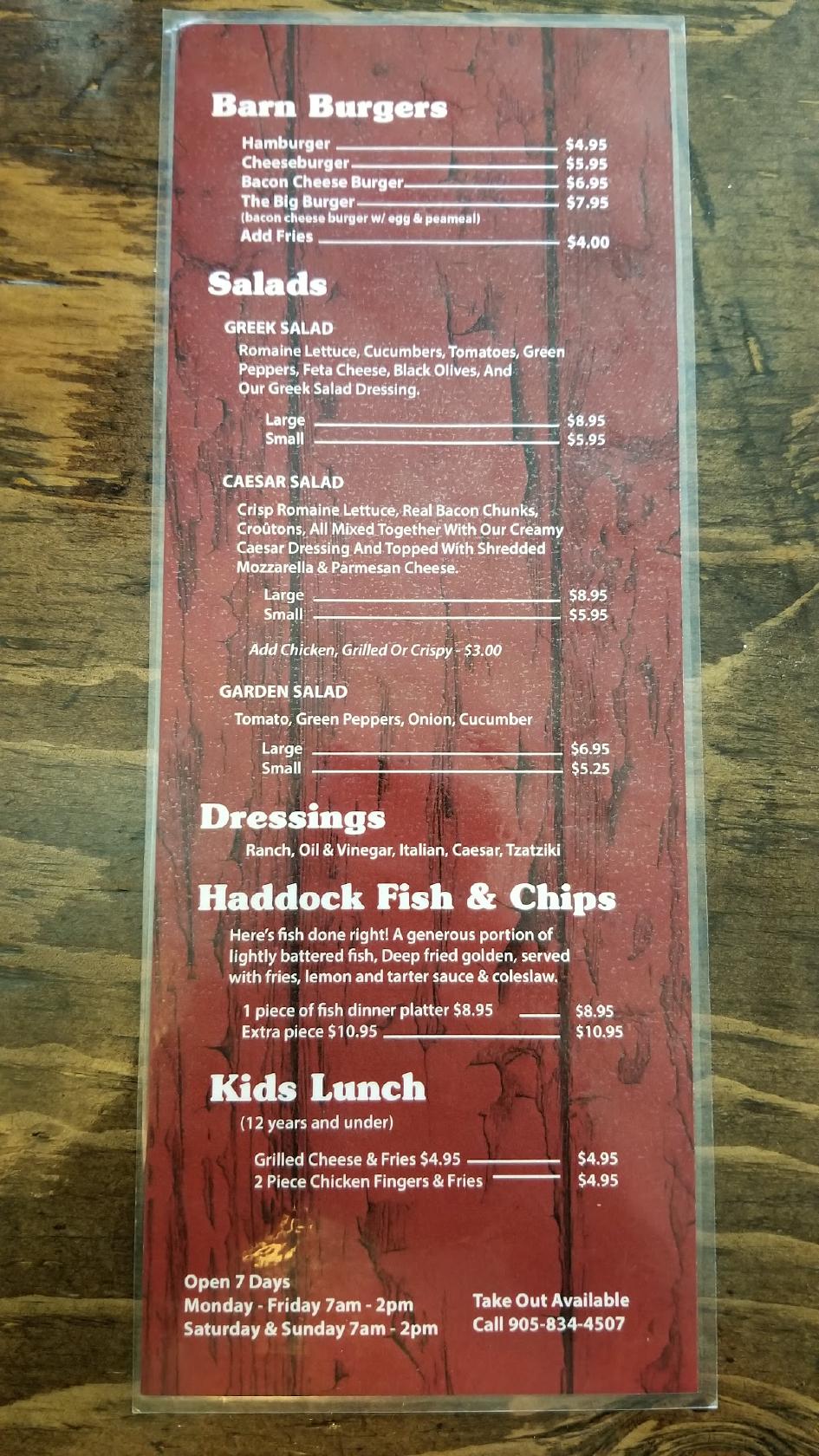 Menu at The Breakfast Barn Diner, Port Colborne