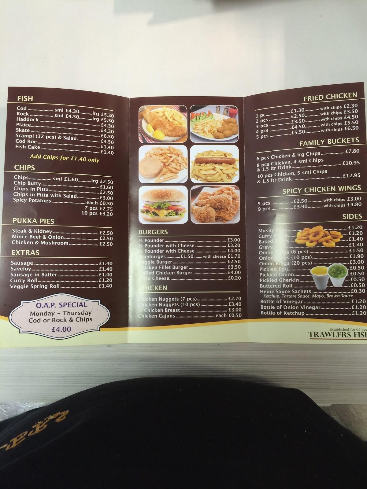 Menu at Trawlers Fish Bar, London