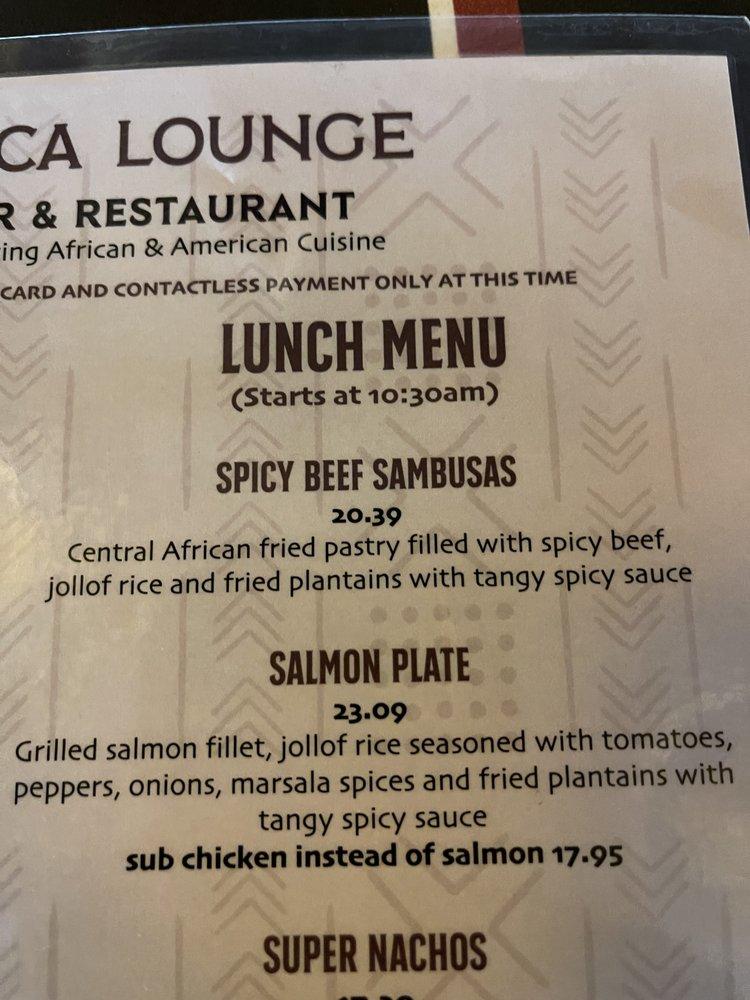 Menu at Africa Lounge pub & bar, SeaTac, International Blvd