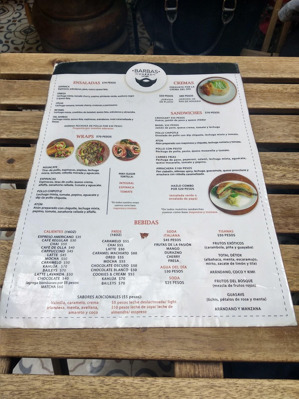 Menu at Barbas Cakes And Coffee, Tijuana, Blvd. Cuauhtemoc Sur