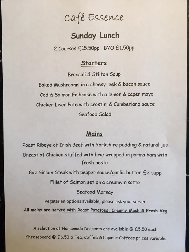 Menu at Cafe Essence, Bangor