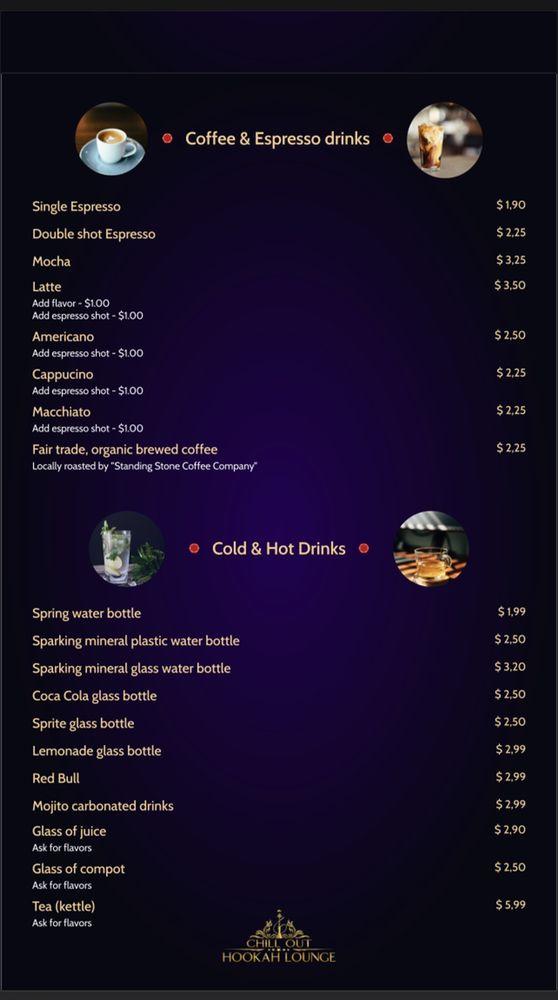 Menu at Chill Out Hookah Lounge pub & bar, State College