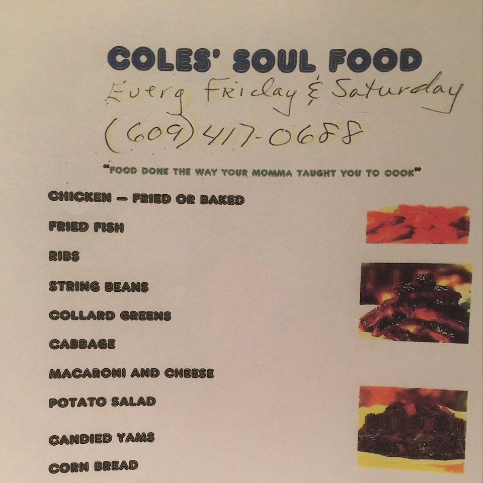Menu at Coles Soul Food restaurant, Elmer