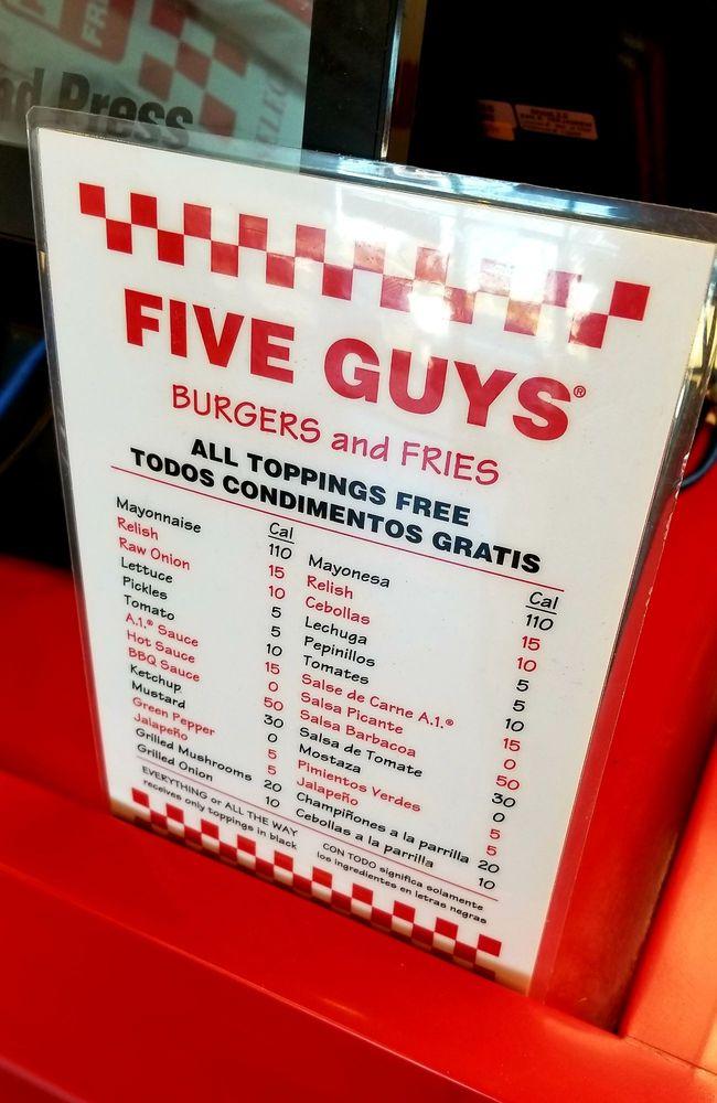 Carta de comida rápida Five Guys, Fresno, N Riverside Dr