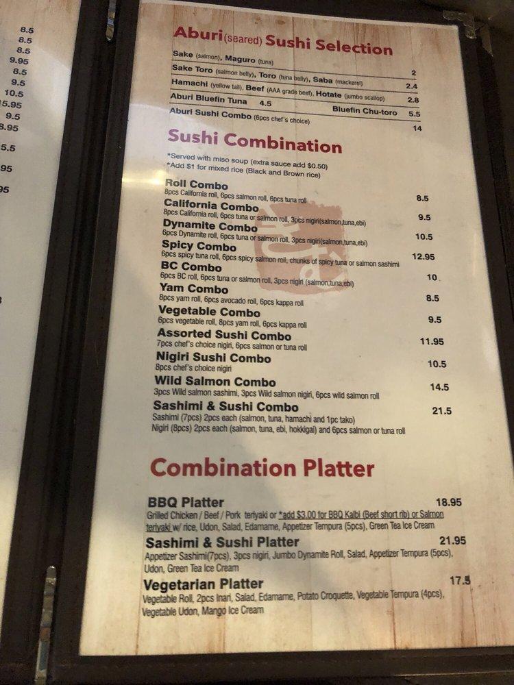 Menu at Kimu Japanese Cuisine restaurant, Vancouver