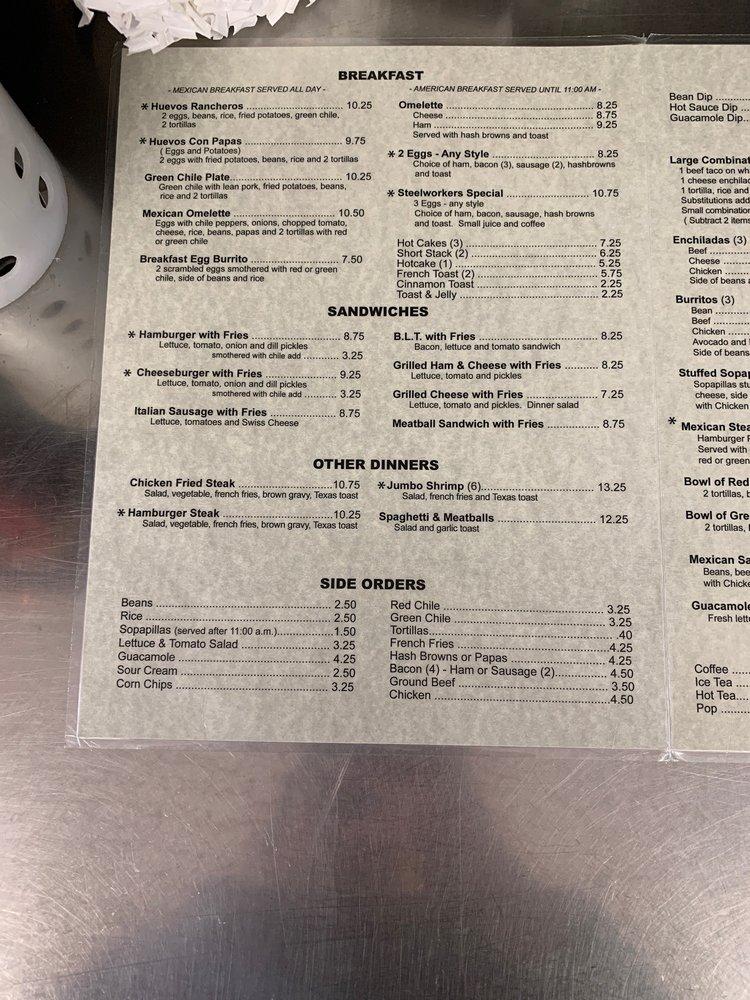 Menu at Mill Stop Cafe, Pueblo