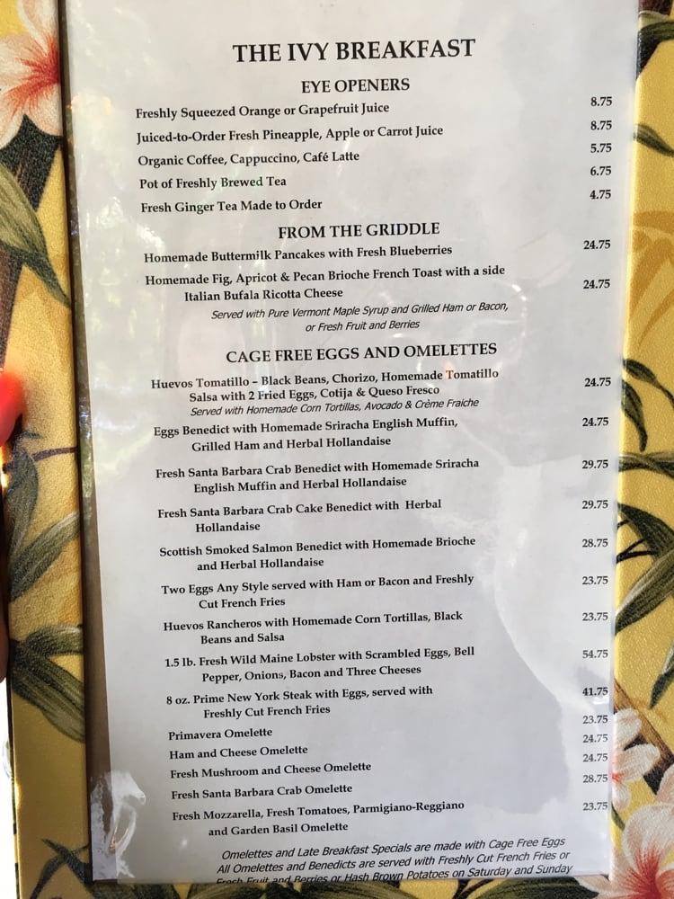 Menu at The Ivy pub & bar, Los Angeles, 113 N Robertson Blvd
