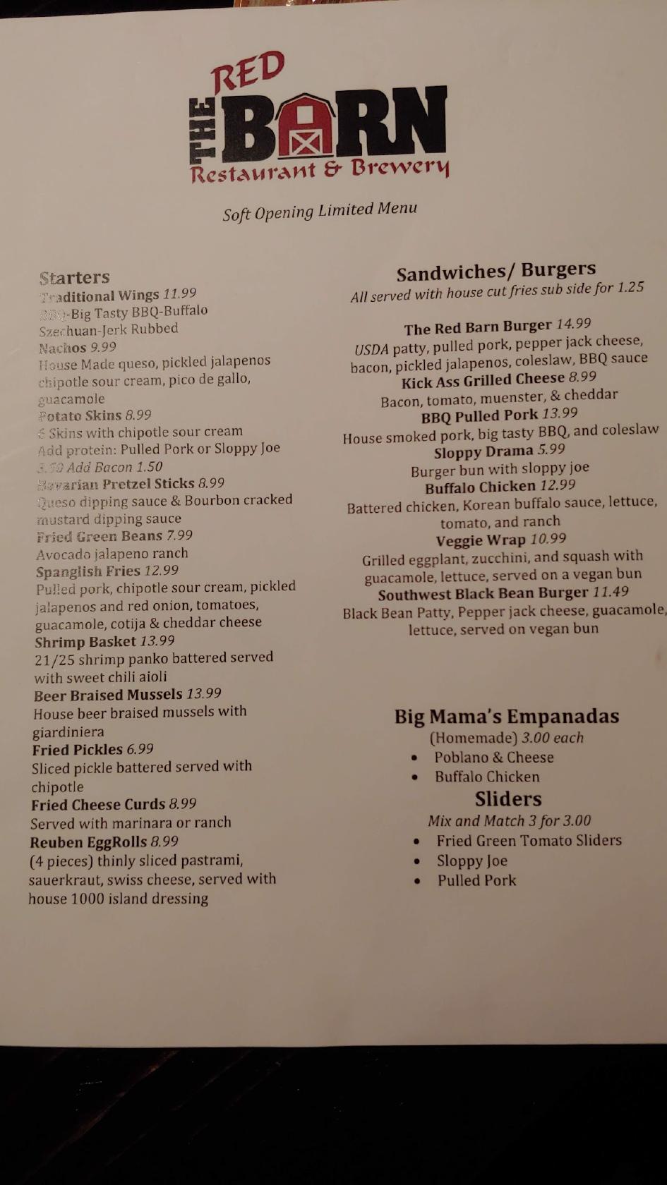 Menu at The Red Barn Restaurant and Brewery, Mount Prospect