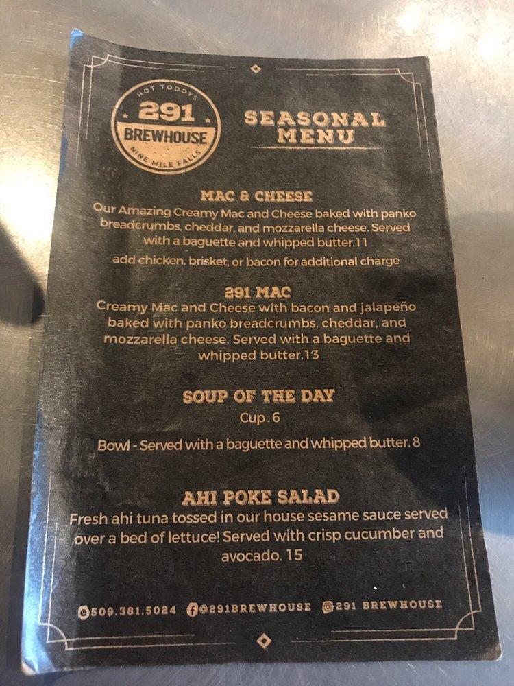 Menu at 291 Brewhouse pub & bar, Nine Mile Falls, WA-291