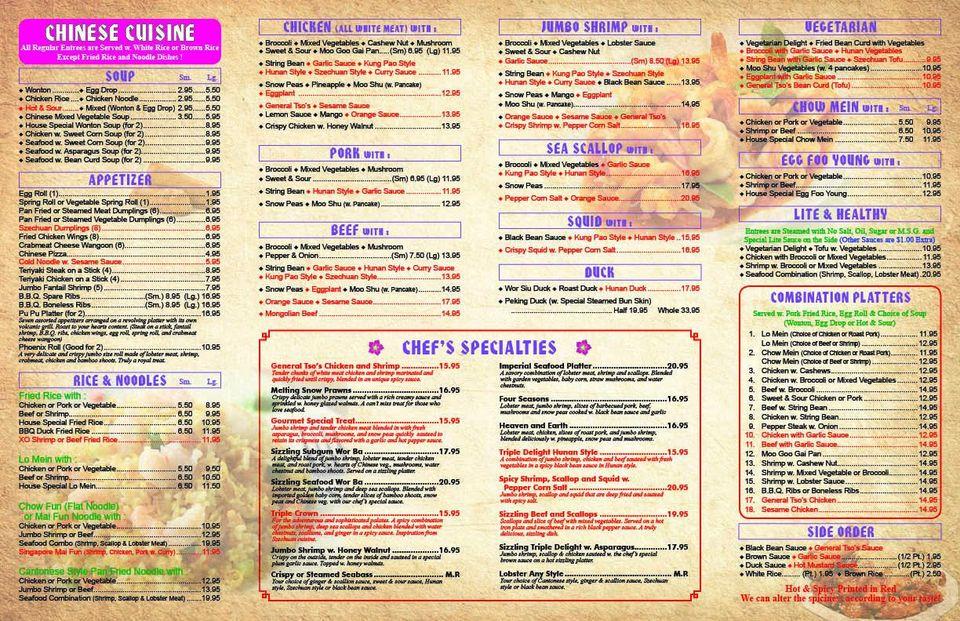 Menu at Asian Taste Inn restaurant, Bryn Athyn