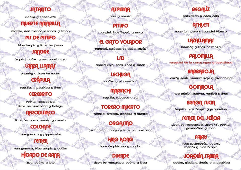Menu at EL DESVÁN disco-pub, Consuegra