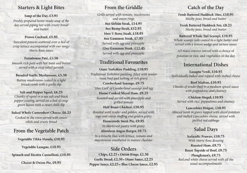 Menu at Eagles Head pub & bar, Over Kellet