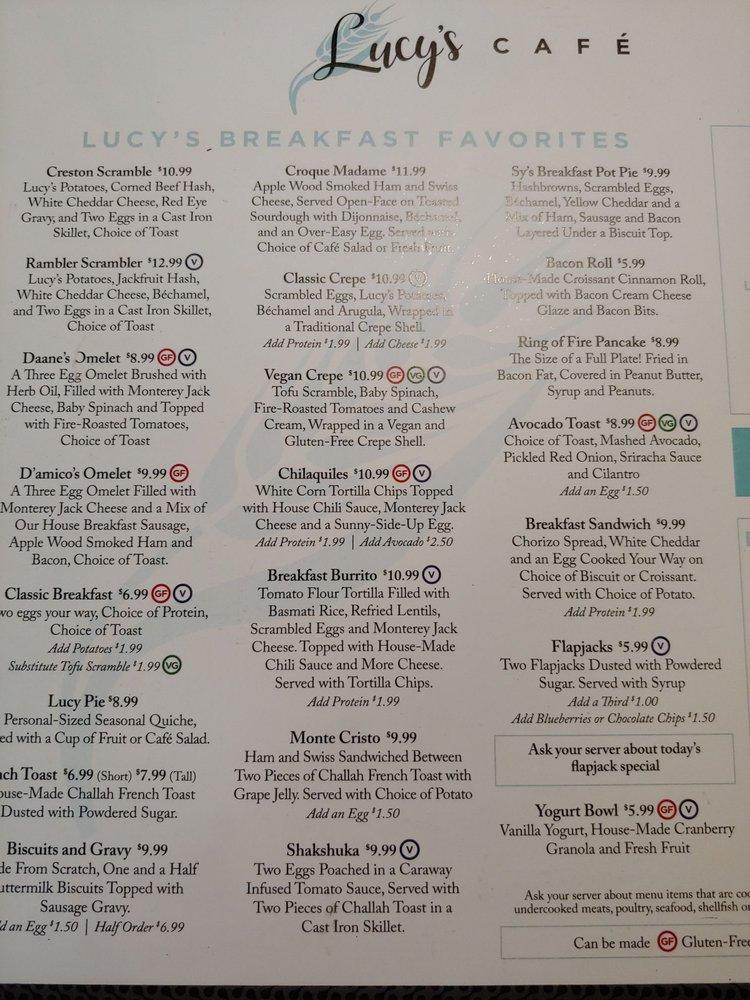Menu at Lucy's restaurant, Grand Rapids