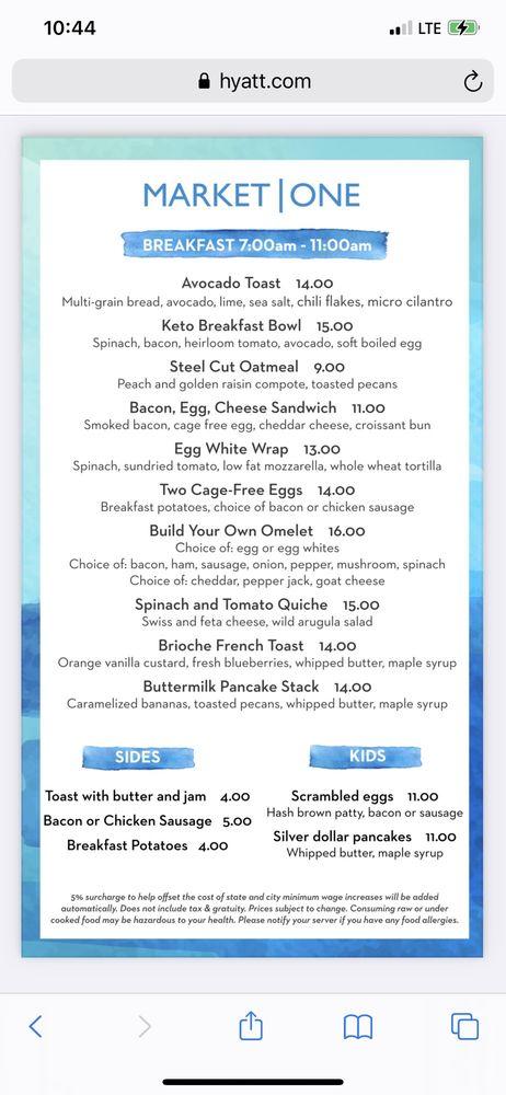 Menu at Market One cafe, San Diego