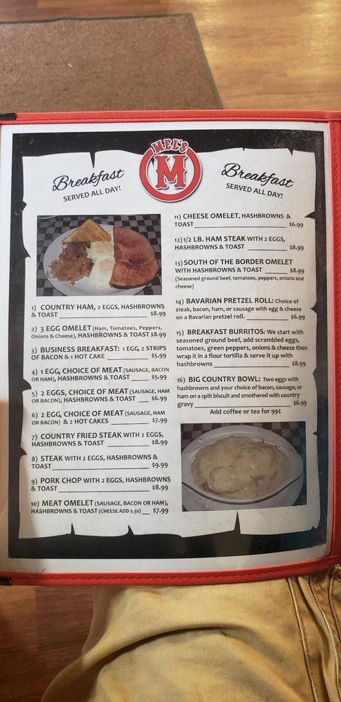 Menu at Mel's Cafe, Jefferson City