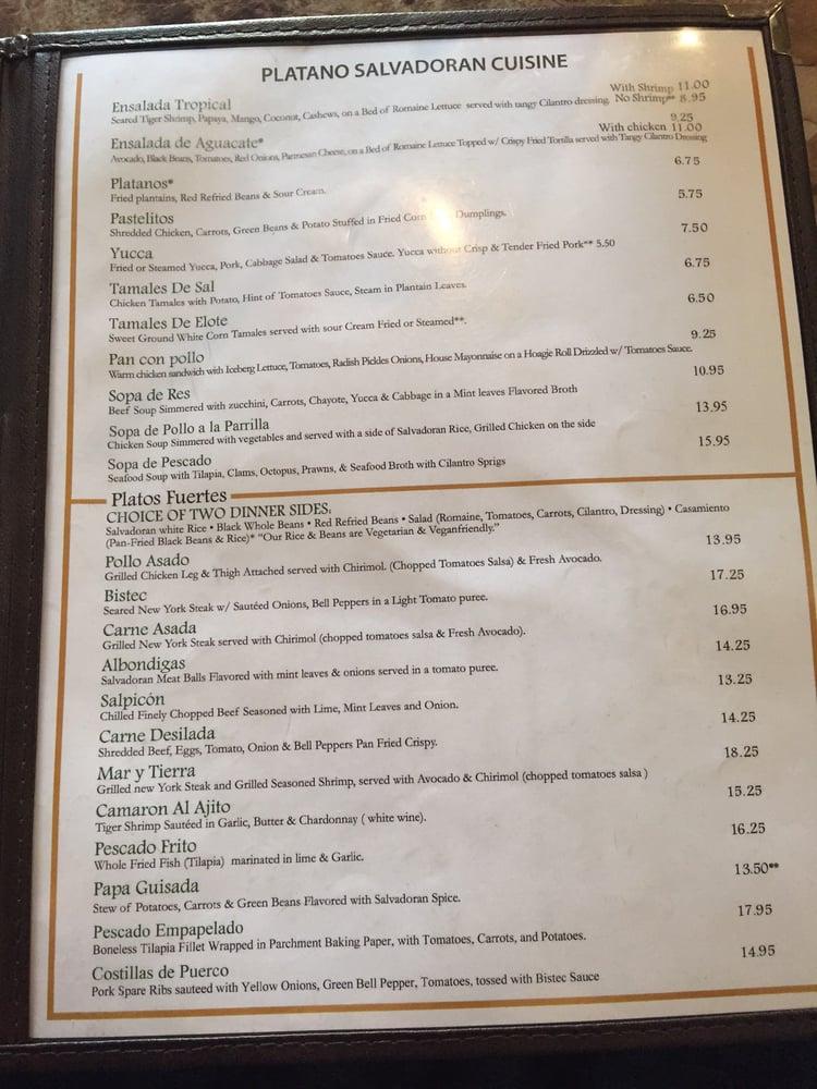 Menu at Platano restaurant, Berkeley
