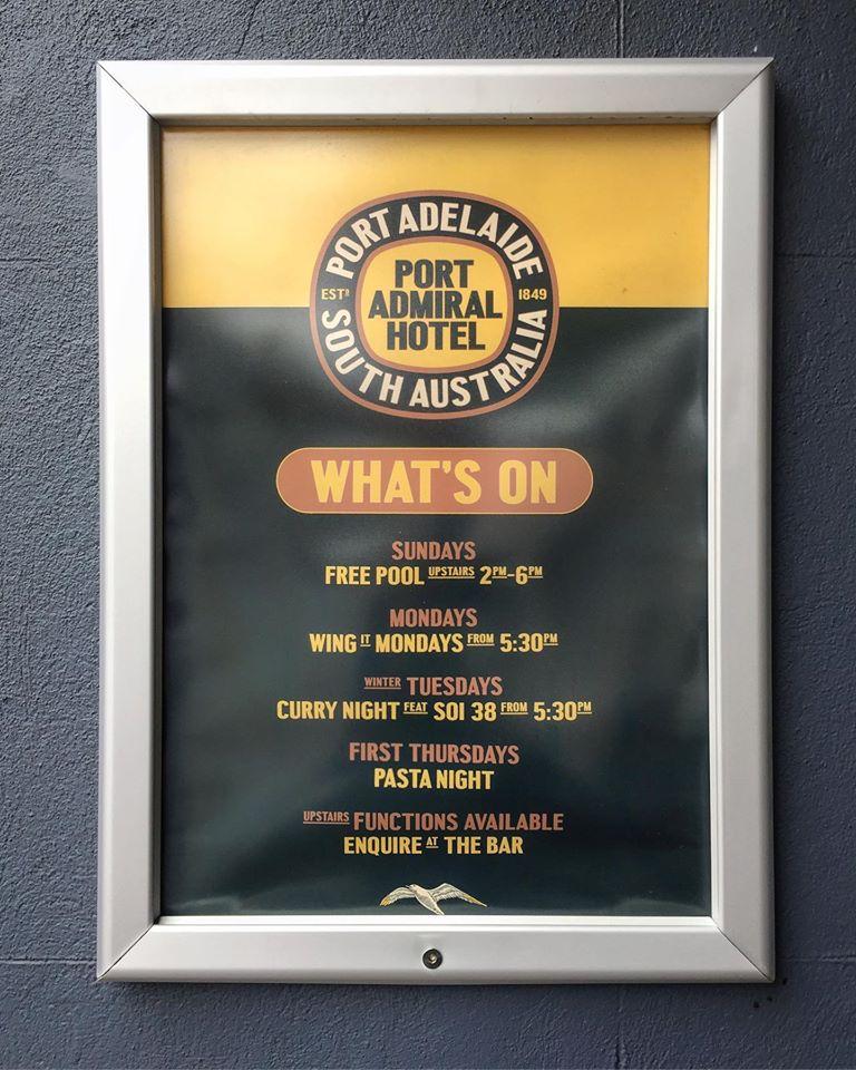 Menu at Port Admiral Hotel pub & bar, Port Adelaide