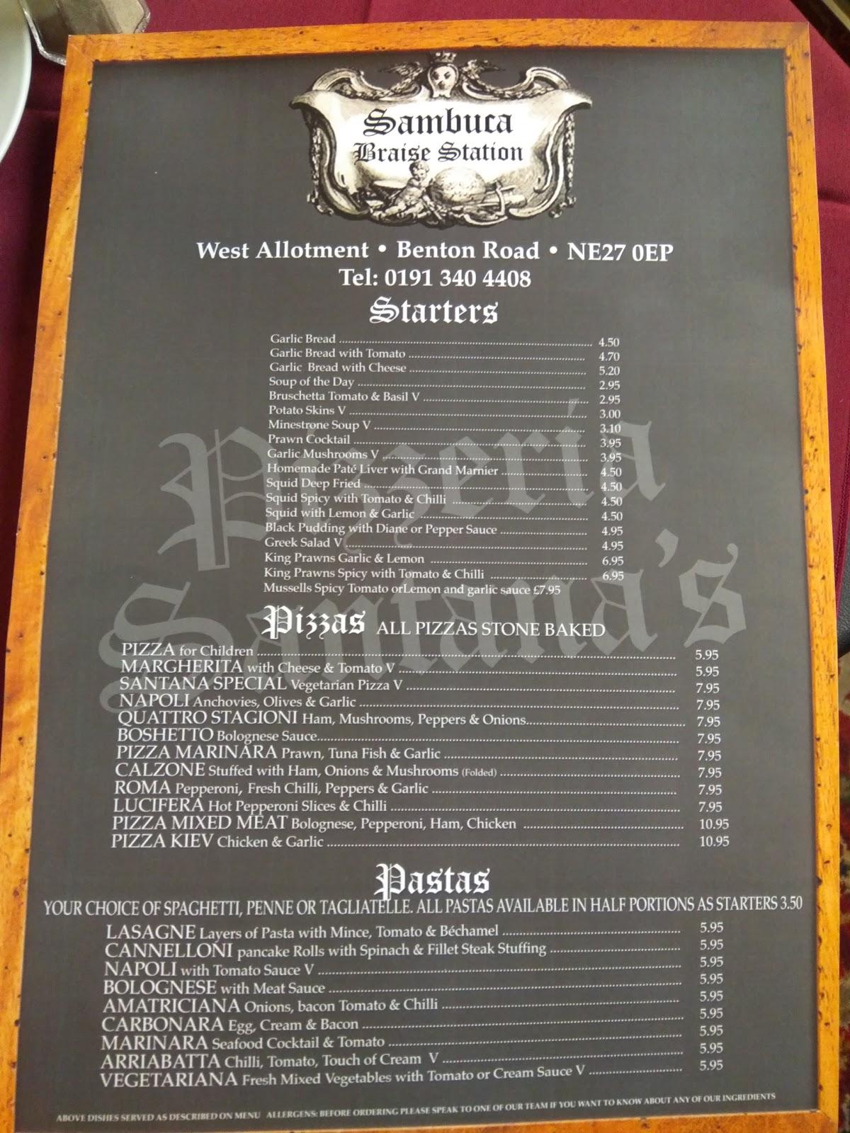 Menu at Sambuca Braise Station restaurant, Newcastle upon Tyne