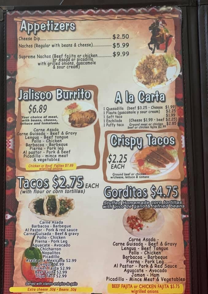 Menu at Taqueria El Rodeo De Jalisco restaurant, San Antonio, Northwest ...