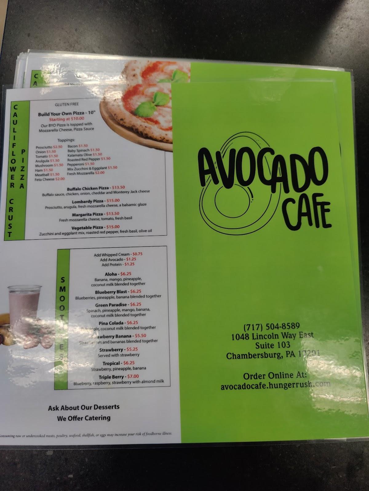 Menu at Avocado Cafe, Chambersburg