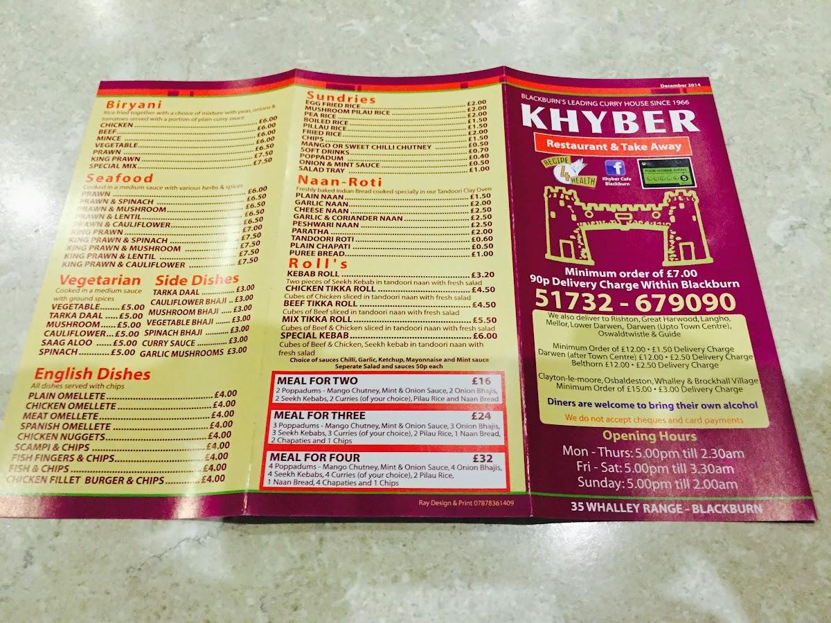 Menu at Khyber Cafe Blackburn, Blackburn
