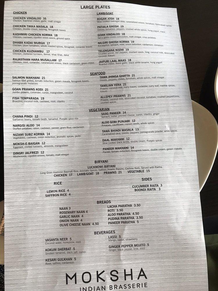 Carta del restaurante MOKSHA Indian Brasserie, Fort Lauderdale