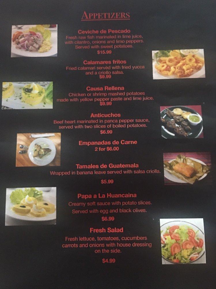 Menu at Machu Picchu Peruvian Grill restaurant, Leon Valley