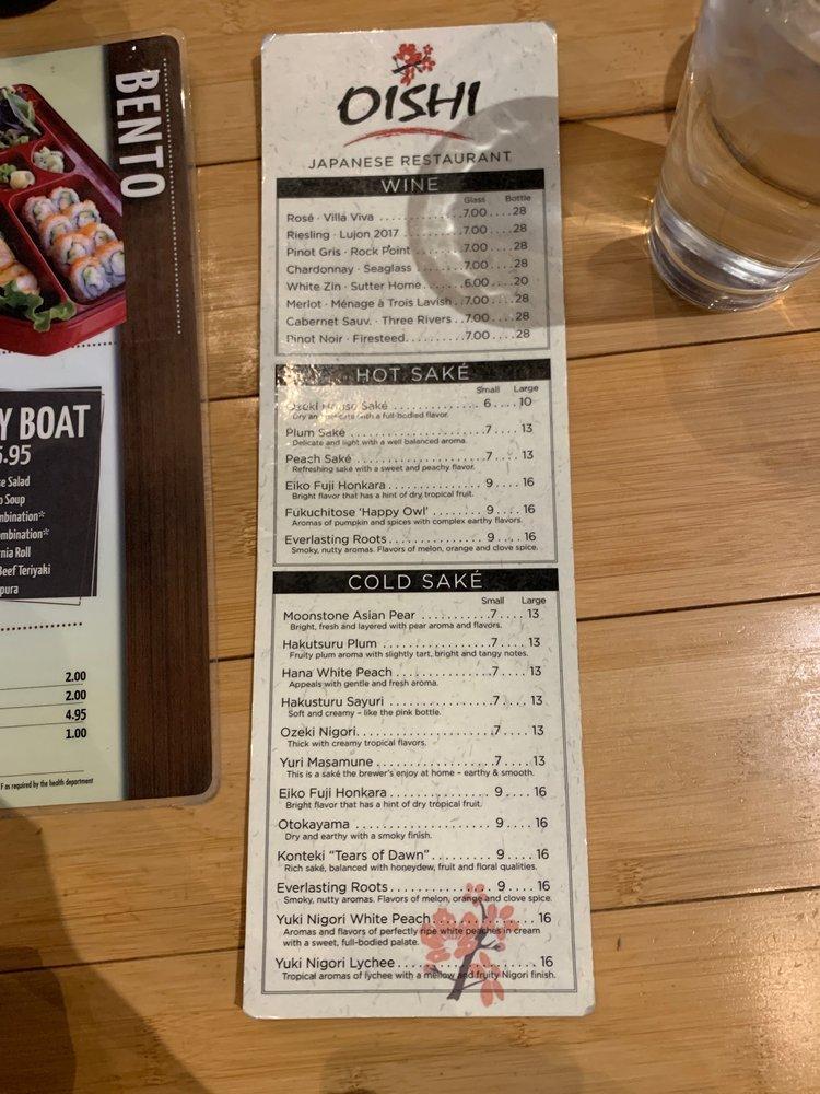Menu at Oishi restaurant, Redmond