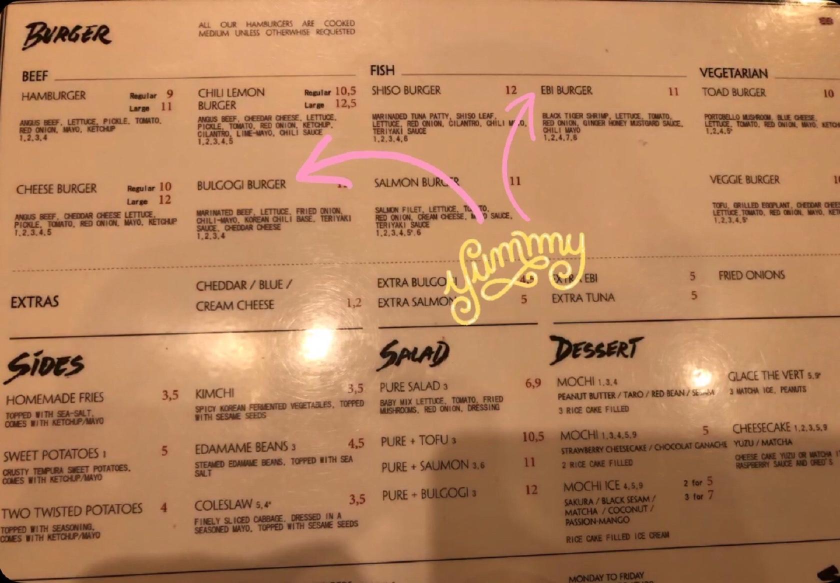 Menu at Shiso Burger Saint Michel restaurant, Paris, 21 Quai Saint-Michel
