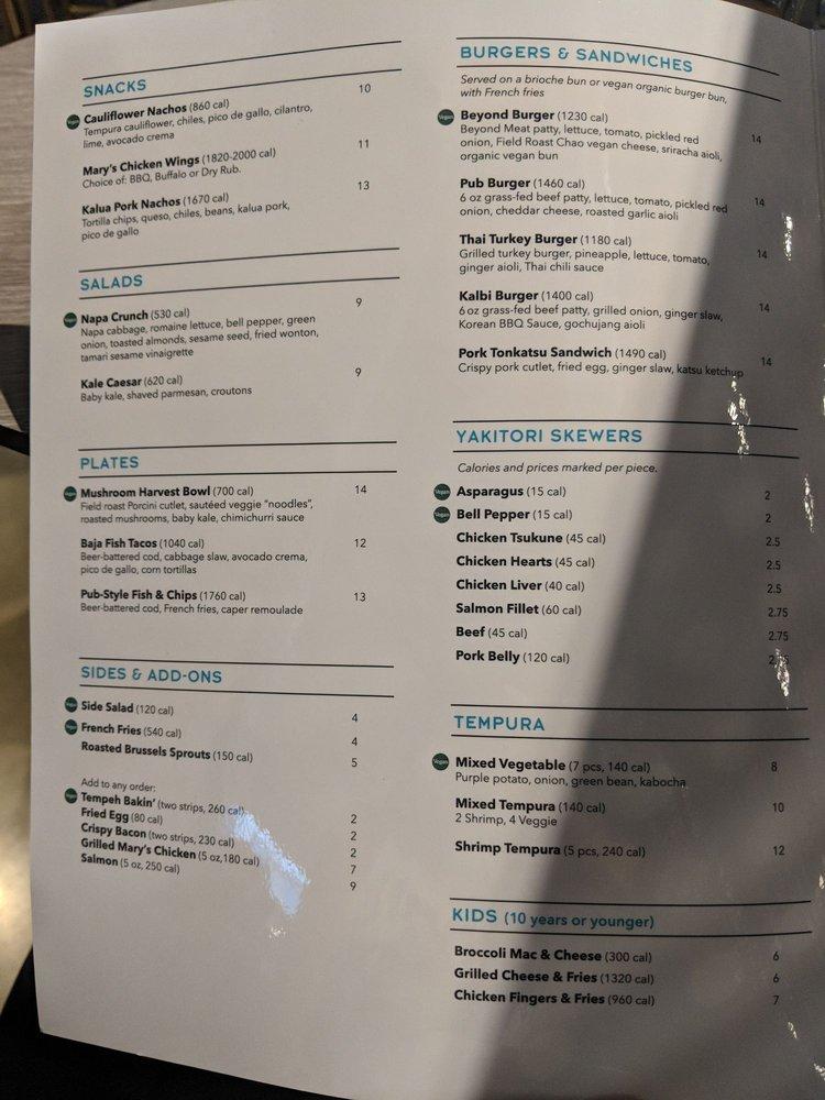 Menu at Two Tides Bar, Honolulu