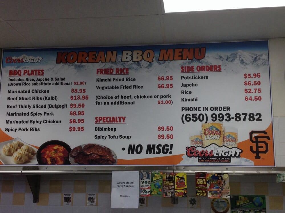 Menu at Bart Grocery, Daly City