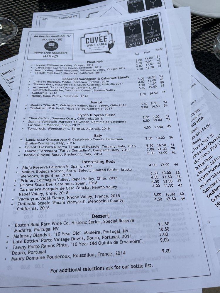 Menu at Cuvée Wine Table pub & bar, Louisville