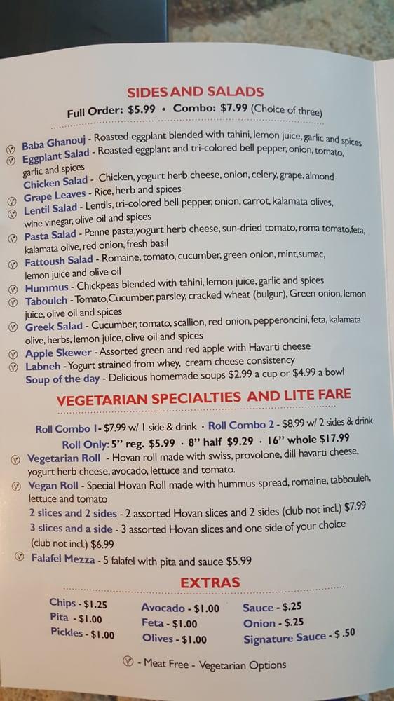 Menu at Hovan Mediterranean Gourmet restaurant, Atlanta, Johnson Ferry ...