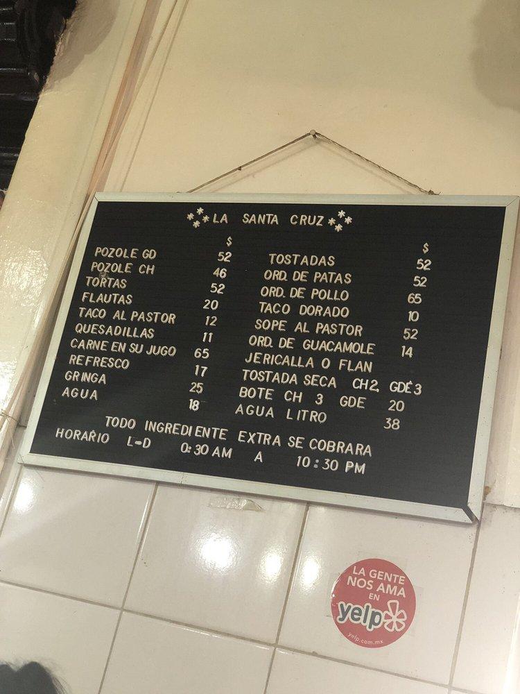 Carta del restaurante La Santa Cruz, Guadalajara, Avenida Manuel Acuña 2406
