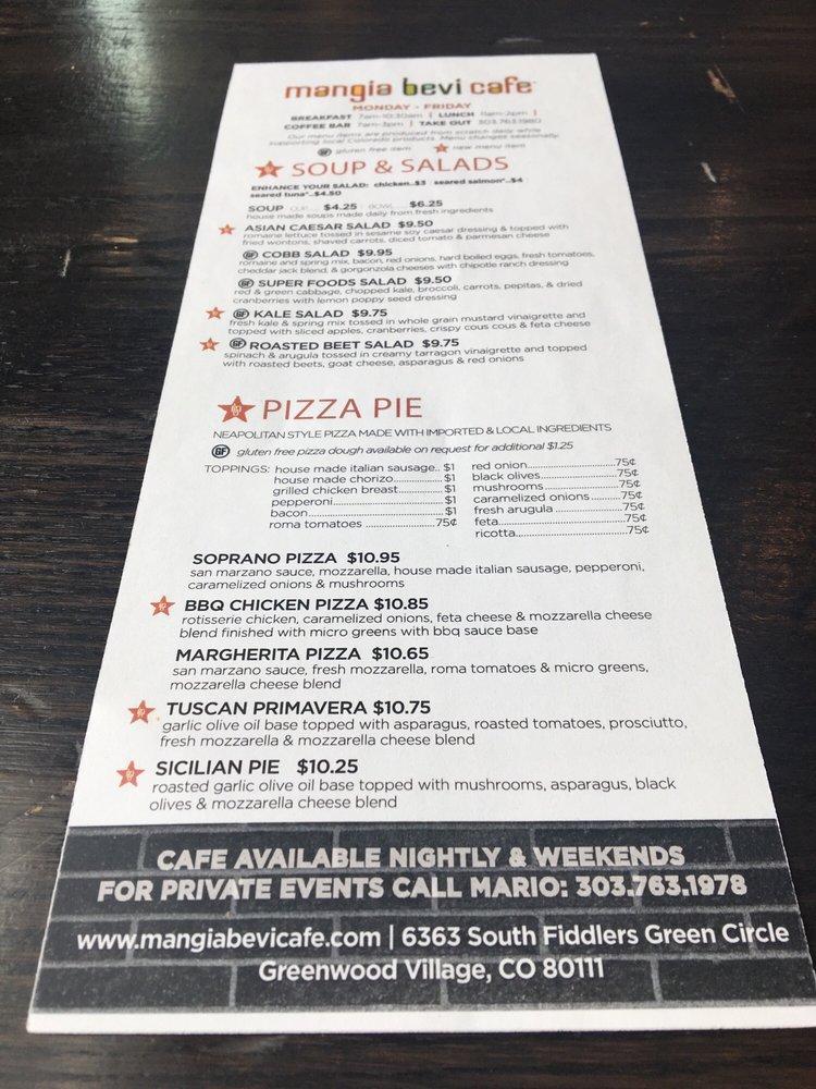 Menu at Mangia Bevi Café cafe, Greenwood Village