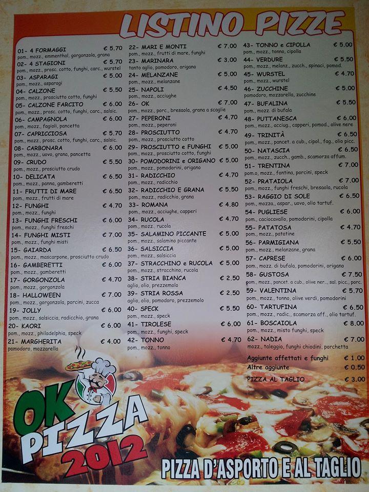 Menu at Pizzeria Ok Pizza, Ceneselli