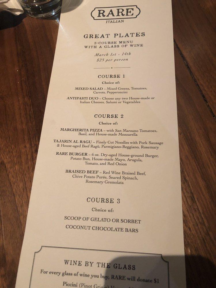 Menu at RARE Italian restaurant, Fort Collins