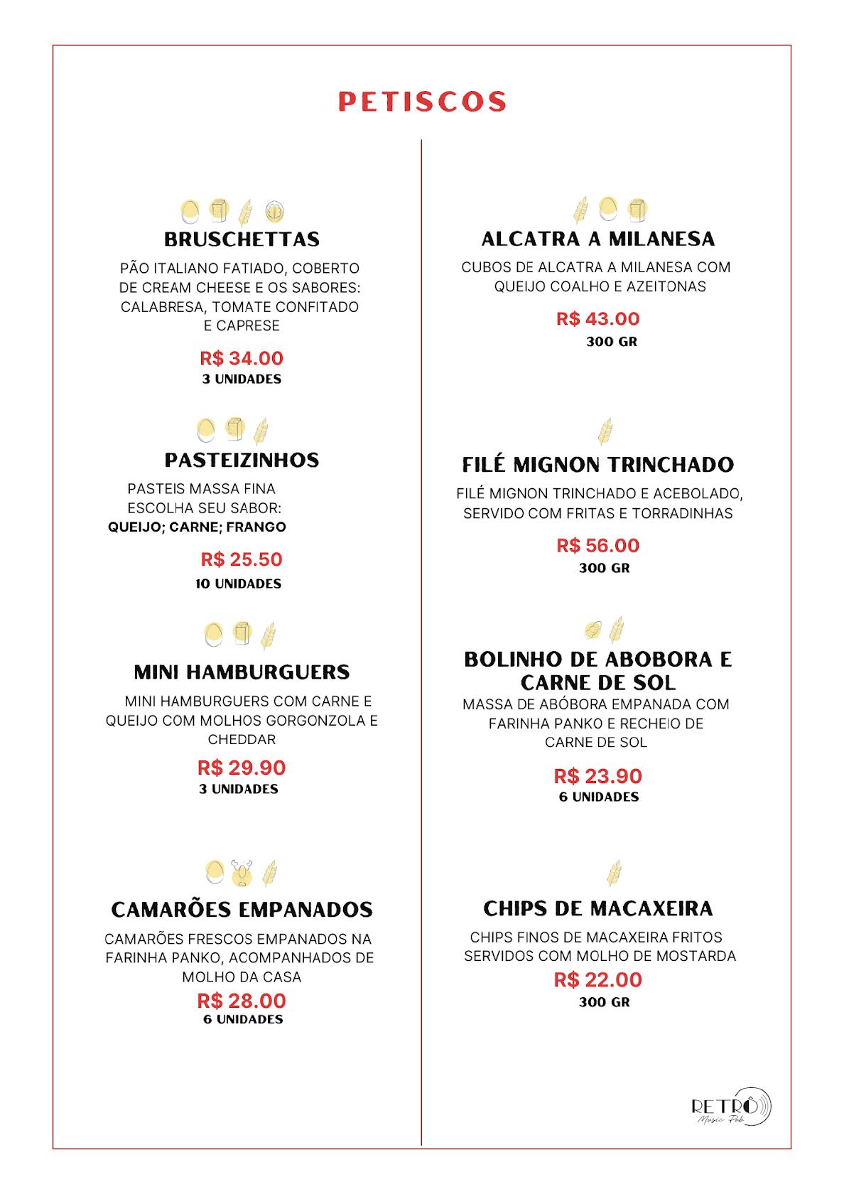 Menu em Retrô Music Pub, Fortaleza