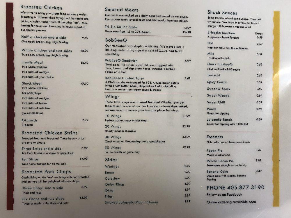 Menu at The Chicken Shack 2Go restaurant, Guthrie