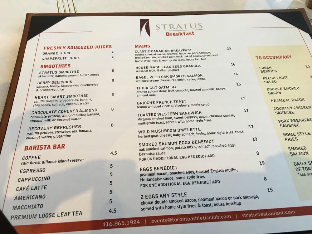 Menu at Stratus restaurant, Toronto