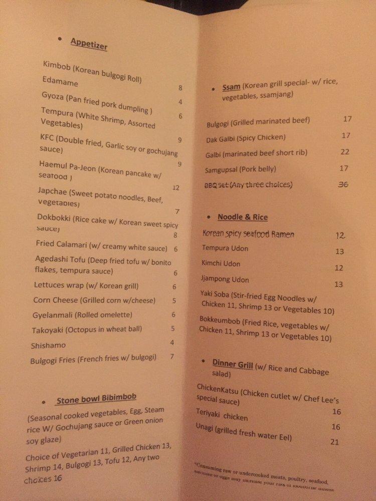 Menu at Golden Pig restaurant, Cary