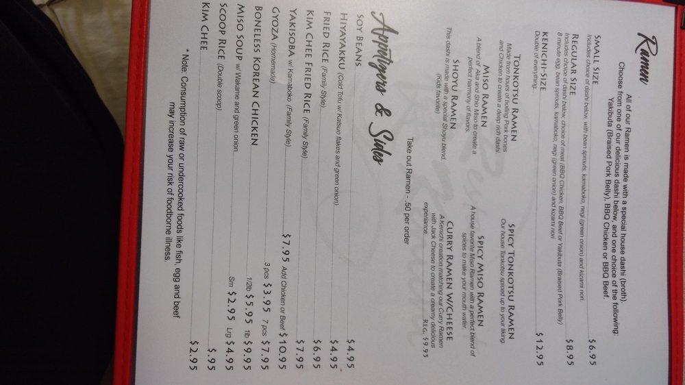 Carta de Kenichi Restaurant, Hilo, 684 Kilauea Ave