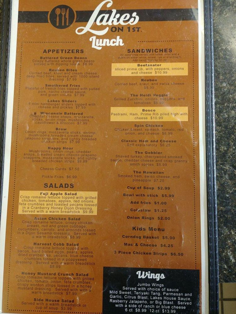 Menu at Lakes On 1st restaurant, New Ulm