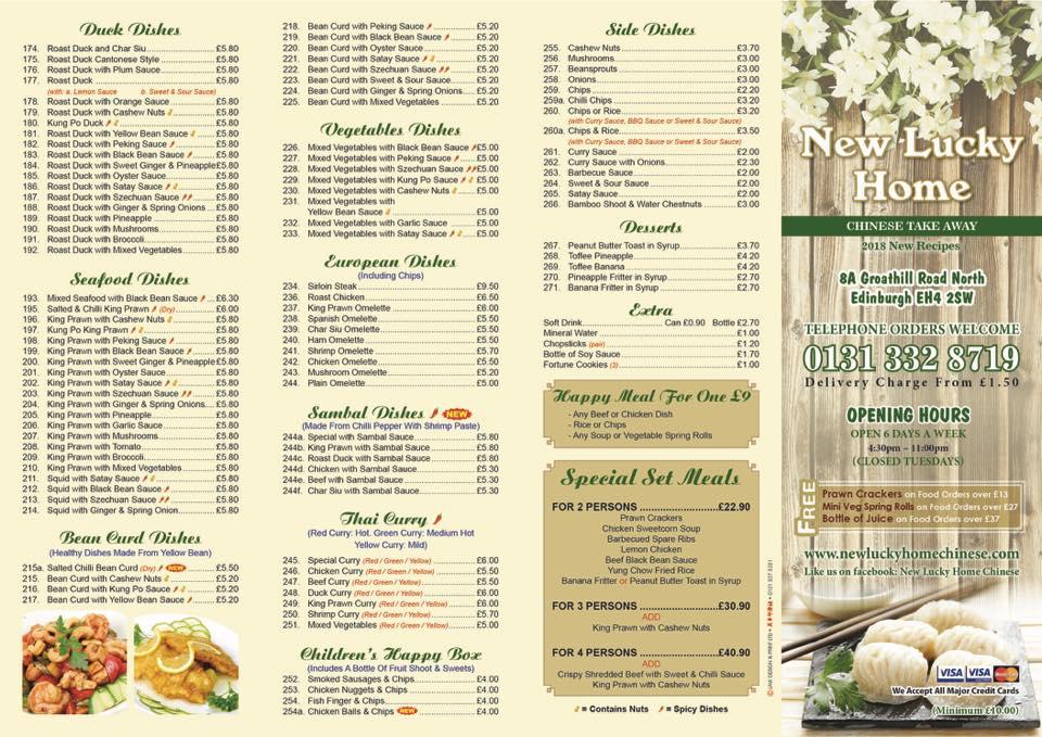 Menu at New Lucky Home fast food, Edinburgh